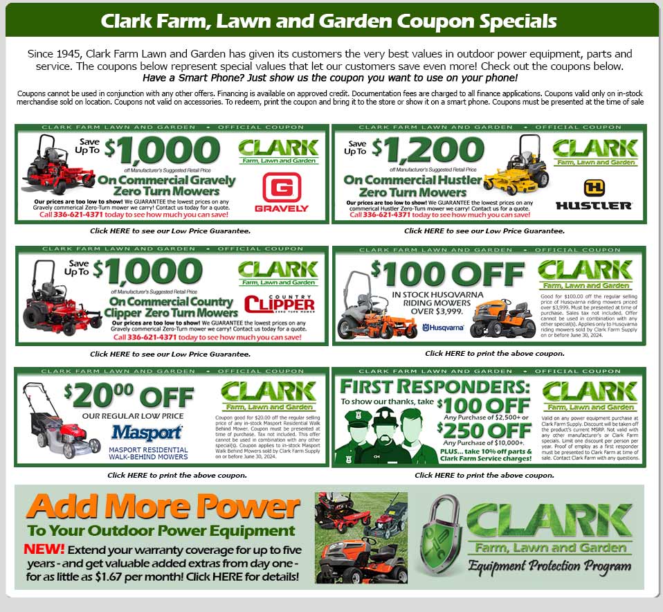 Clark Farm Lawn and Garden - Internet Specials